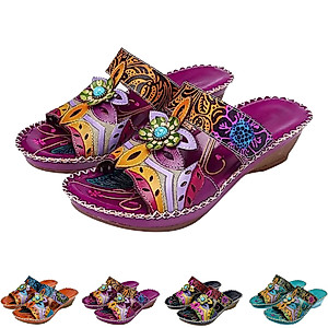 Miahhy Bohemian Fashion Non-slip Orthopedic Sandals, Vintage Ethnic Style Sandals, Slip On Sandals For Women With Arch Support (Purple, 6)