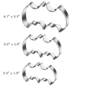 KSPOWWIN 3 Pack Cookie Cutters Set Stainless Steel Bat Shape Halloween Biscuit Cookie Cutter (3 Pieces Cookie Cutters)