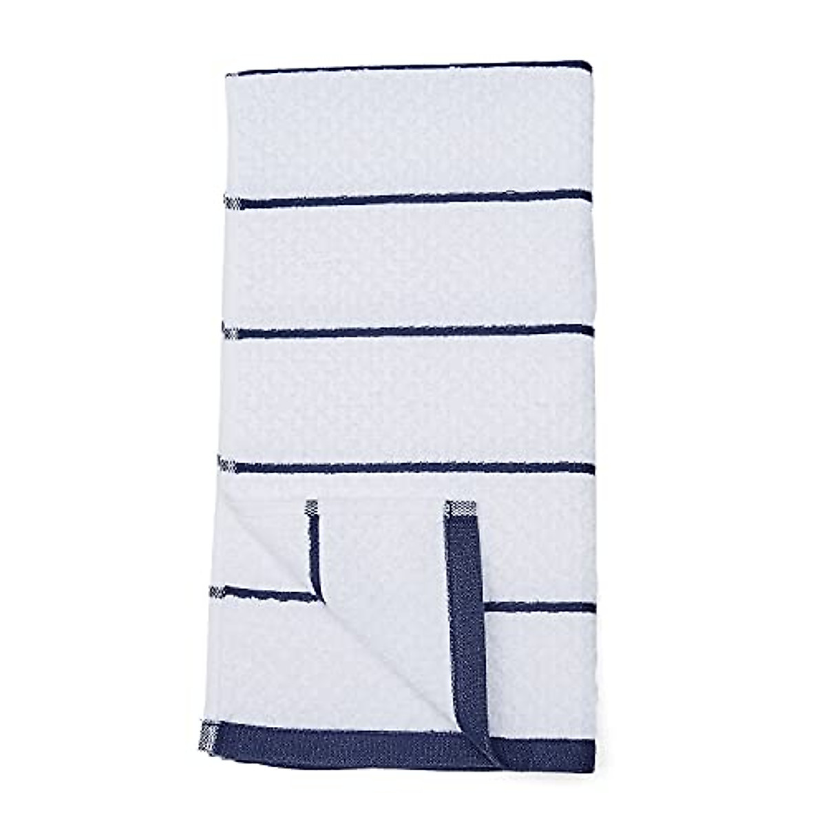 Amazon Basics 100% Cotton, Soft & Absorbent, Popcorn Texture Terry Kitchen Dish Towels, 28"L x 16"W, Navy Stripe, Pack of 4