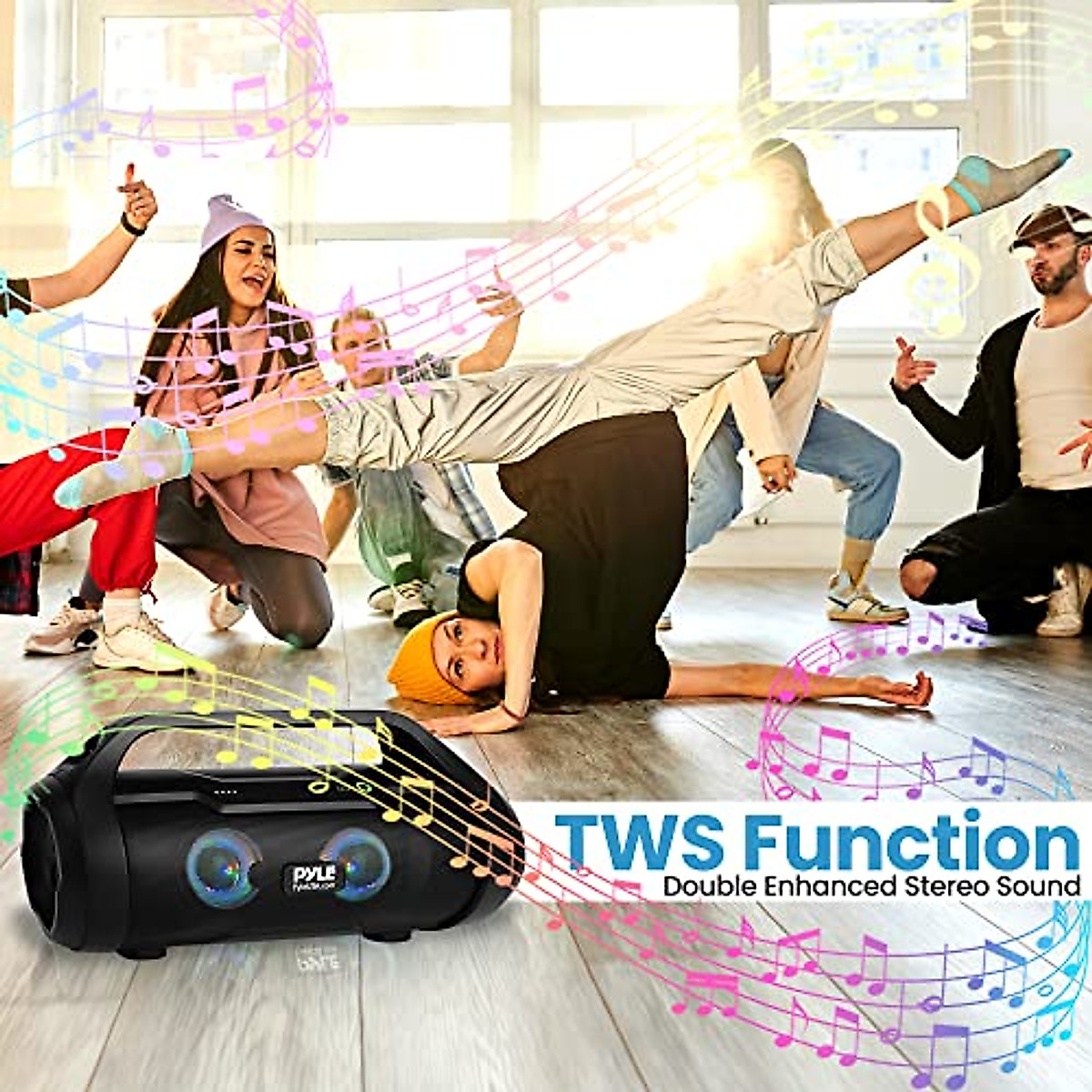 Pyle Wireless Portable Bluetooth Boombox Speaker - 500W 2.0CH Rechargeable Boom Box Speaker Portable Barrel Loud Stereo System with AUX Input/USB/SD/Fm Radio, 3" Subwoofer, Voice Control - PBMWP185