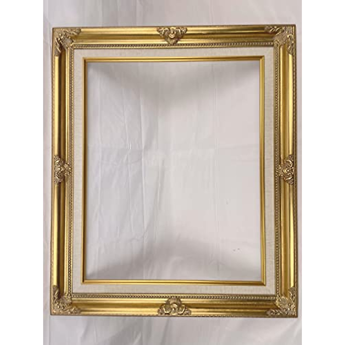 TP Picture Frame (No Glass and Backing)- Classic Gold Ornate Wood/Gesso with Linen Liner- Antique Style, Baroque, Vintage Look (16x20)