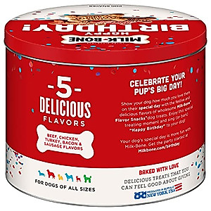 Milk-Bone Flavor Snacks Dog Birthday Treats, Small Biscuits, 36 oz. Tin