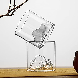 TCOOME Vintage Japanese style Mountain Whiskey Glass,Set of 2 Rocks Glasses in Box,Glass for Drinking Bourbon,Scotch,Cocktails or Tea,The art of drinking，Spirit glass