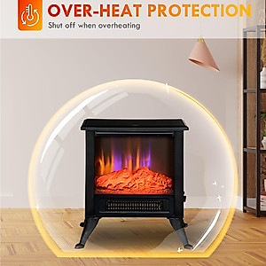 HOMCOM 17" Electric Fireplace Stove with Two Heating Modes, Freestanding Fire Place Heater with Realistic Logs LED Flame, Adjustable Temperature, Overheat Protection, 750W/1500W, Black