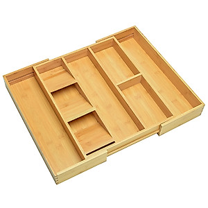 Bamboo Expandable Drawer Organizer for Utensils Holder,Silverware Organizer, Kitchen Drawer Organizer,Cutlery Tray with Drawer Dividers for Kitchen , Silverware, Flatware, Bedroom, Office (natural)