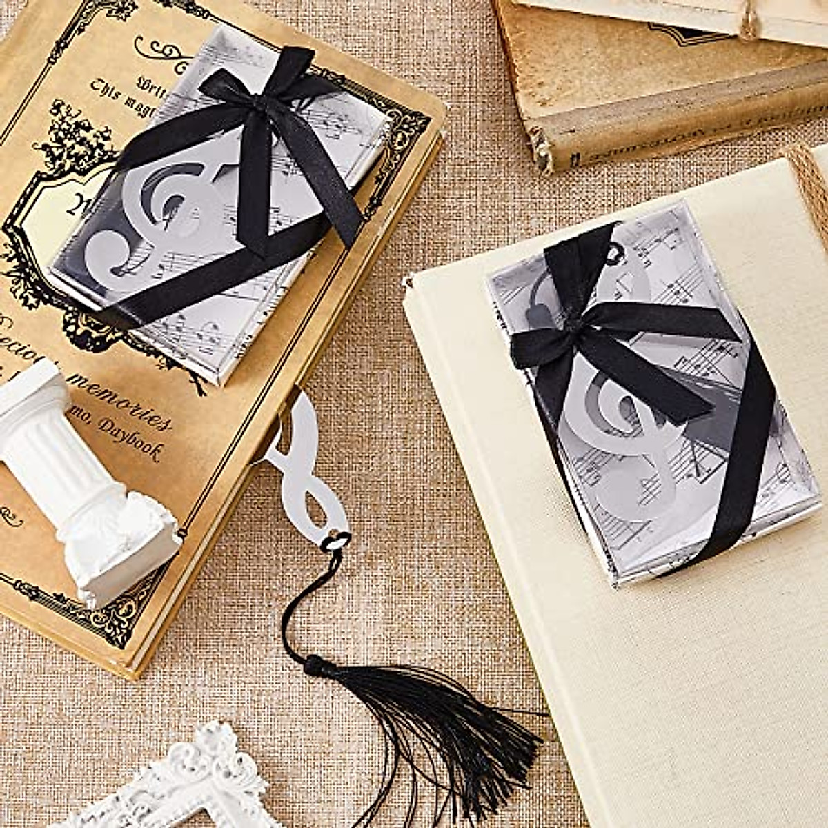 48 Pcs Hollow Musical Notes Bookmarks Party Gifts Wedding Favors Metal Music Note Bookmark with Tassels and Music Note Gift Box for Students Guests Classroom Office Home Music Wedding Birthday Party