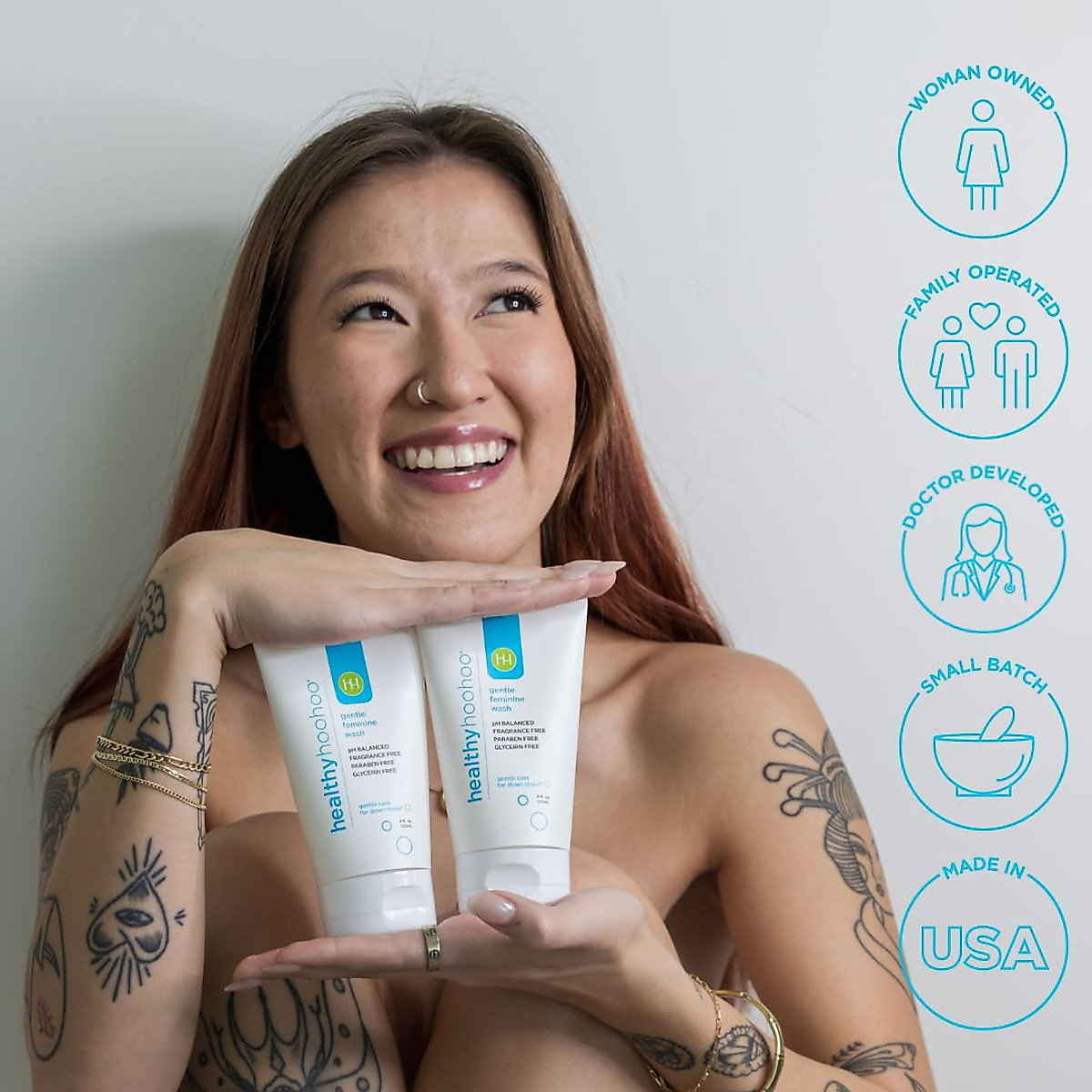 Healthy Hoohoo Gentle Feminine Wash for Women, pH Balanced Vulva Cleanser for Sensitive Skin, Plant Based Natural Hygiene, Unscented Vaginal Soap, Paraben and Glycerin Free (4 fl oz)