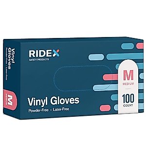 Ridex Disposable Gloves Latex-Free Clear Vinyl Gloves [100-Count] Powder-Free All-Purpose Gloves, Dispenser Box Gloves 100 Pieces - Size Medium Glove Medical