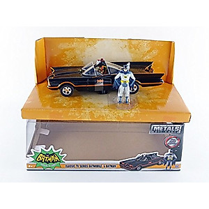 Jada Toys DC Comics 1966 Classic TV Series Batmobile with Batman and Robin figures; 1:24 Scale Metals Die-Cast Collectible Vehicle