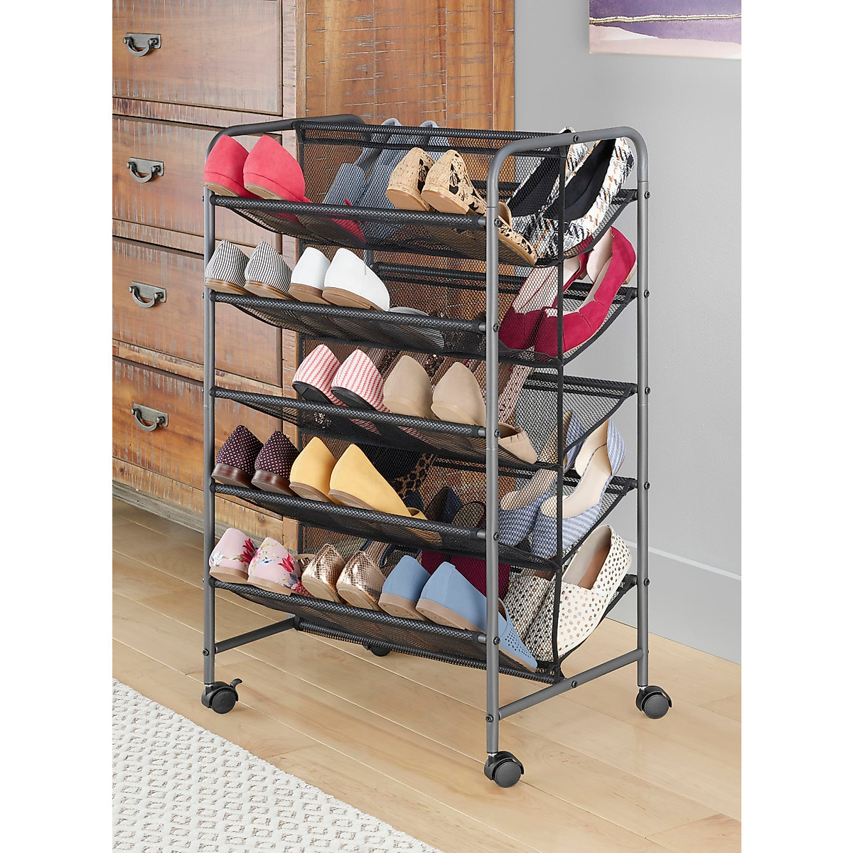 Whitmor 5-Tier Double Sided Shoe Cart, Gunmetal