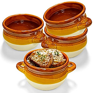Stock Your Home 16 oz French Onion Soup Crock (4 Pack) - Two Tone Brown & Ivory Porcelain Soup Bowls with Handles -Microwave and Dishwasher Safe Crocks