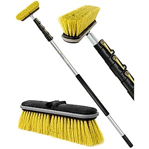 DOCA Floor Scrub Brush with Long Handle - 7-30 Ft Extension Pole (36+ Ft Reach) - Outdoor Broom - Car Wash Brush with Long Handle Also for House Siding, Deck, Patio & More