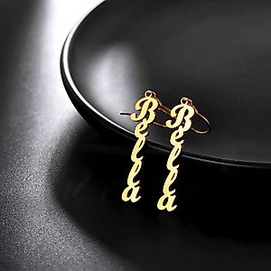 Dangling Earrings for Women Name Plate Jewelry 925 Sterling Silver Gold Plated 18K Drop Earrings Custom with Your Name Date Letters on It