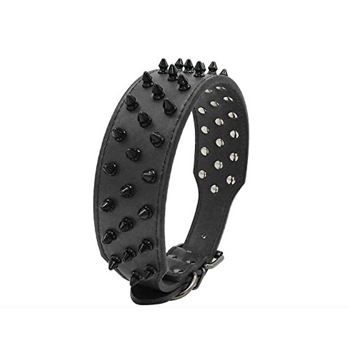 Benala 2" Black Leather Dog Collars Cool Spiked Studded Pet Dog Collar for Medium Large Dogs Pitbulls Mastiff Bully