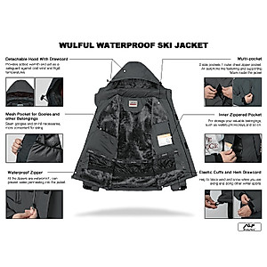 WULFUL Men's Waterproof Ski Jacket Warm Winter Snow Coat Mountain Windbreaker Hooded Raincoat