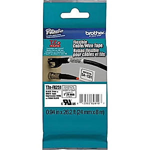 Brother Genuine P-touch TZE-FX251 Tape, 1" (0.94") Wide Flexible-ID Laminated Tape, Black on White, Best Suited for Wire Wrapping and Flagging, Water-Resistant, 0.94" x 26.2' (24mm x 8M), TZEFX251