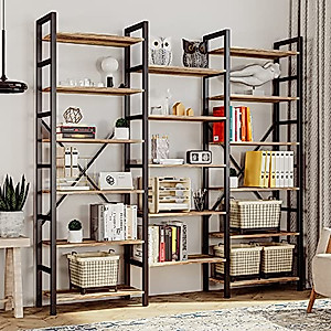 IRONCK Bookcases and Bookshelves Triple Wide 6 Tiers Industrial Bookshelf, Large Etagere Bookshelf Open Display Shelves with Metal Frame for Living Room Bedroom Home Office