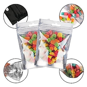 Green Nexus 100 Pack Smell Proof Odorless Bags- 3.6x5 Inch Resealable Mylar Bags with Clear Window Flat Ziplock and Hanging Hole Bag (Black)