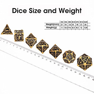 Dungeons and Dragons Dice ARUOHHA DND Metal Dice Set D and D Dice for Pathfinder MTG Board Games Role Playing Dice Hollow Polyhedral Dice D&D Dice with Gift Box D20 D12 D10 D8 D6 D4 (Ancient Bronze)
