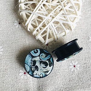 SERYNOW Skull Ear Gauges Plugs And Tunnels Ear Stretcher Expander 6mm-25mm Double Flared Screw Plug Piecing (00g (10mm))