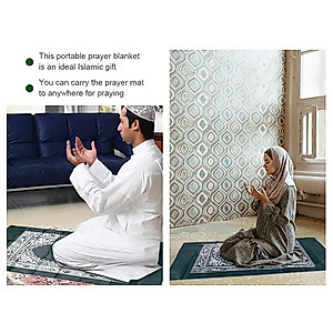 Abiyou 1 Piece Prayer Mat, Musilm Prayer Mat, Polyester Prayer Rug, Portable Travel Prayer Mat, Travel Prayer Rug with Compass, for Muslim Prayer, Ramadan(Green, 60CMx100CM)