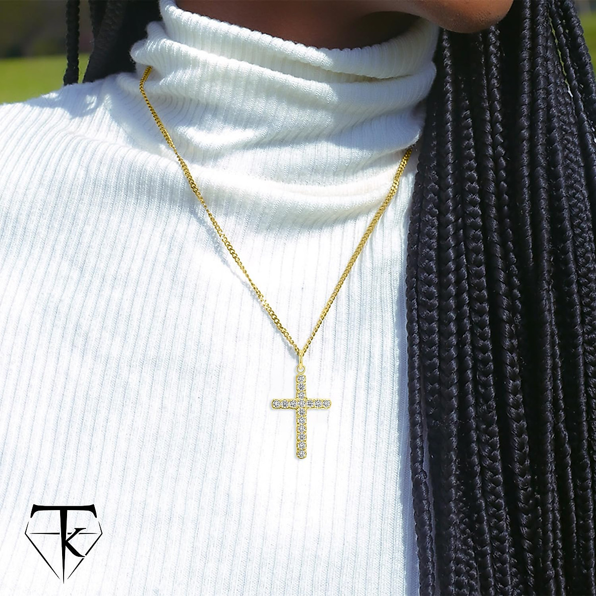 Takar Solid 10k Gold CZ Christian Cross Pendant For Women, Cubic Zirconia Christian Cross Charm Pendant in Small/Medium/Large, Catholic Gold Jewelry Made in USA
