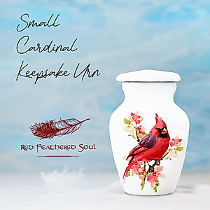 Lola Bella Gifts Cardinal Small Keepsake Memorial Cremation Urn and Red Feathered Soul Poem Card with Box Grief Sympathy Gift