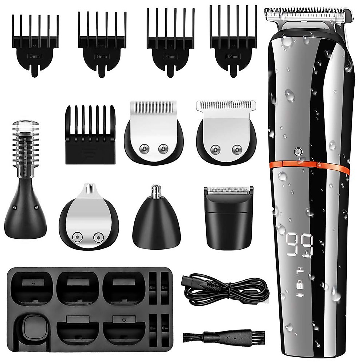 SURKER Beard Trimmer for Men Hair Clippers Body Mustache Nose Hair Groomer Cordless Precision Trimmer 6 in 1 Grooming Kit Waterproof USB Rechargeable