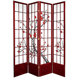 Oriental Furniture 7 ft. Tall Cherry Blossom Shoji Screen - Rosewood - 4 Panels