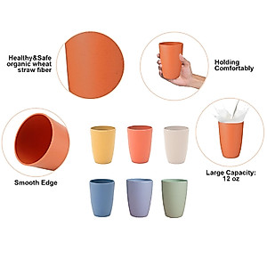 NIKKIER Wheat Straw Cups 6 PCS Unbreakable Drinking Cup Plastic Cups Reusable Dishwasher Safe Water Glasses (12 OZ)