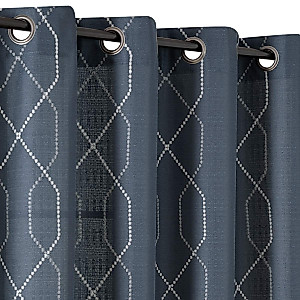 jinchan Geometric Embroidered Privacy Curtains for Living Room Light Blocking Short Window Curtains Drapes Elegant Modern Grommet Window Treatment for Bedroom W50 x L63 Inches 2 Panels Set Navy Blue