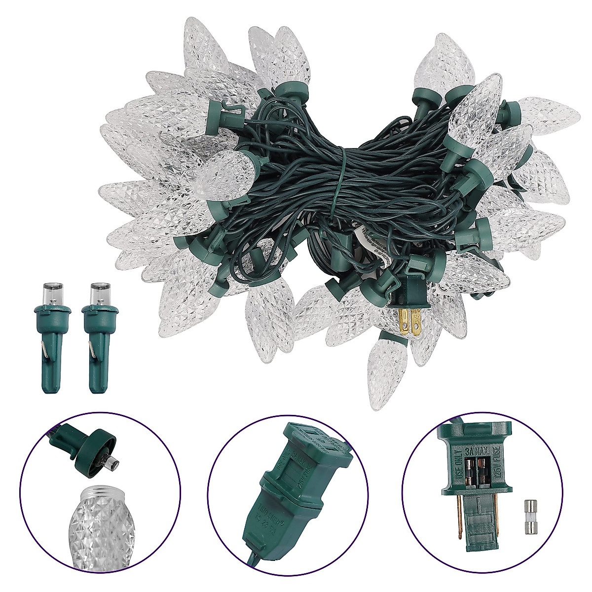 C9 Christmas Lights, 50 LEDs 24.5 FT Faceted String Lights Connectable Commercial Grade Indoor Outdoor, 120V UL Certified Xmas Strawberry Tree Light Strand for Garden Patio Parties, Warm White