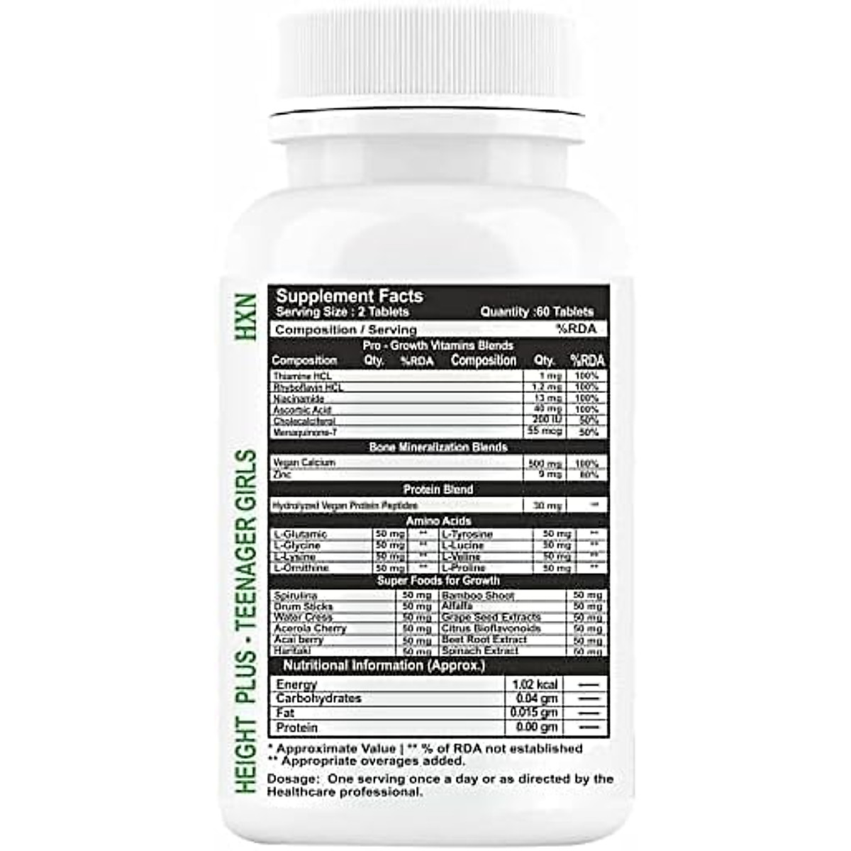 JEVR Height Increase Medicine for Girls with Essential Amino Acid & Ayurvedic Growth Supplements to Help Long Bone Mineralisation -60 Tablets (Pack 1)