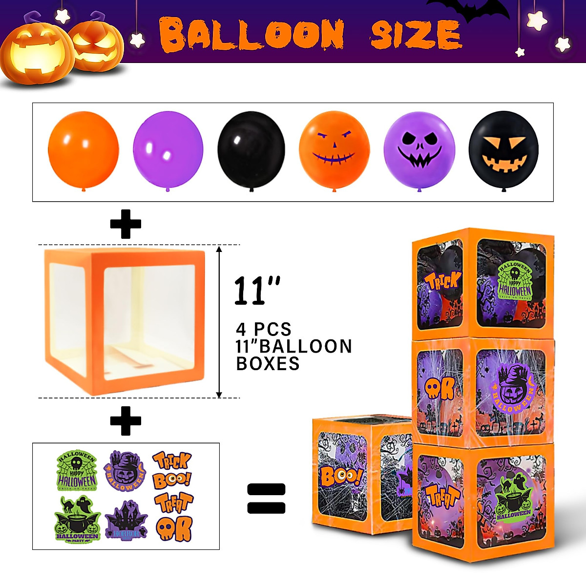 Party Spot! 157 Pcs Halloween Party Decorations Kit, 43" Giant Tree Balloon, 4 Balloon Boxes, Happy Halloween Banner, 60 pcs Balloons, Artificial Leaves, Halloween Party Supplies, Halloween Favors Set