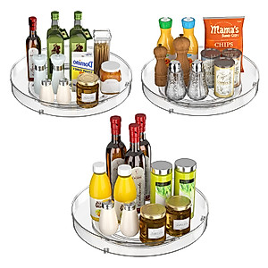 blitzlabs Divided Lazy Susan Divided Turntable Storage Container, Storage Organizer Container for Storage of Tea, Sweeteners, and More, Turntable Spice Rack for The Kitchen Cupboard, Clear, Set of 2