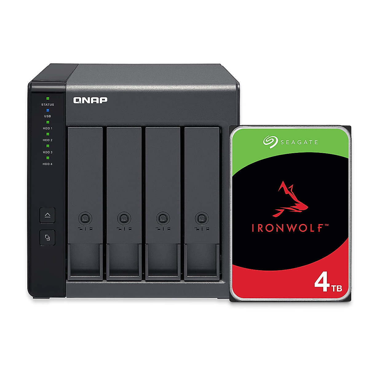 QNAP 4 Bay DAS (USB Type-C) with 12TB Storage Capacity, Preconfigured RAID 5 Seagate IronWolf HDD Bundle (TR-004-44R-US)