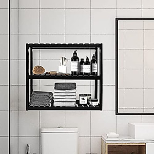 KDKD Bathroom Bamboo Shelf Organizer - 3 Tier Storage Shelf with Adjustable Wall Mounted Shelf Rack Over Toilet, Use for Bathroom, Kitchen, Living Room - Black