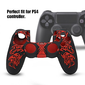 Gamepad Controller Cover, Non Slip Surface Silicone Cover for PS4 Controller, Covers for Sony PS4, Provides a More Comfortable Experience Protector Accessories for Ps4 Controller(Black+red)