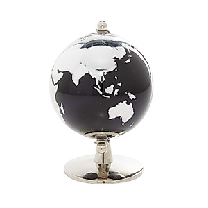 Deco 79 Stainless Steel Metal Globe with Silver Accents, 6" x 6" x 8", Black