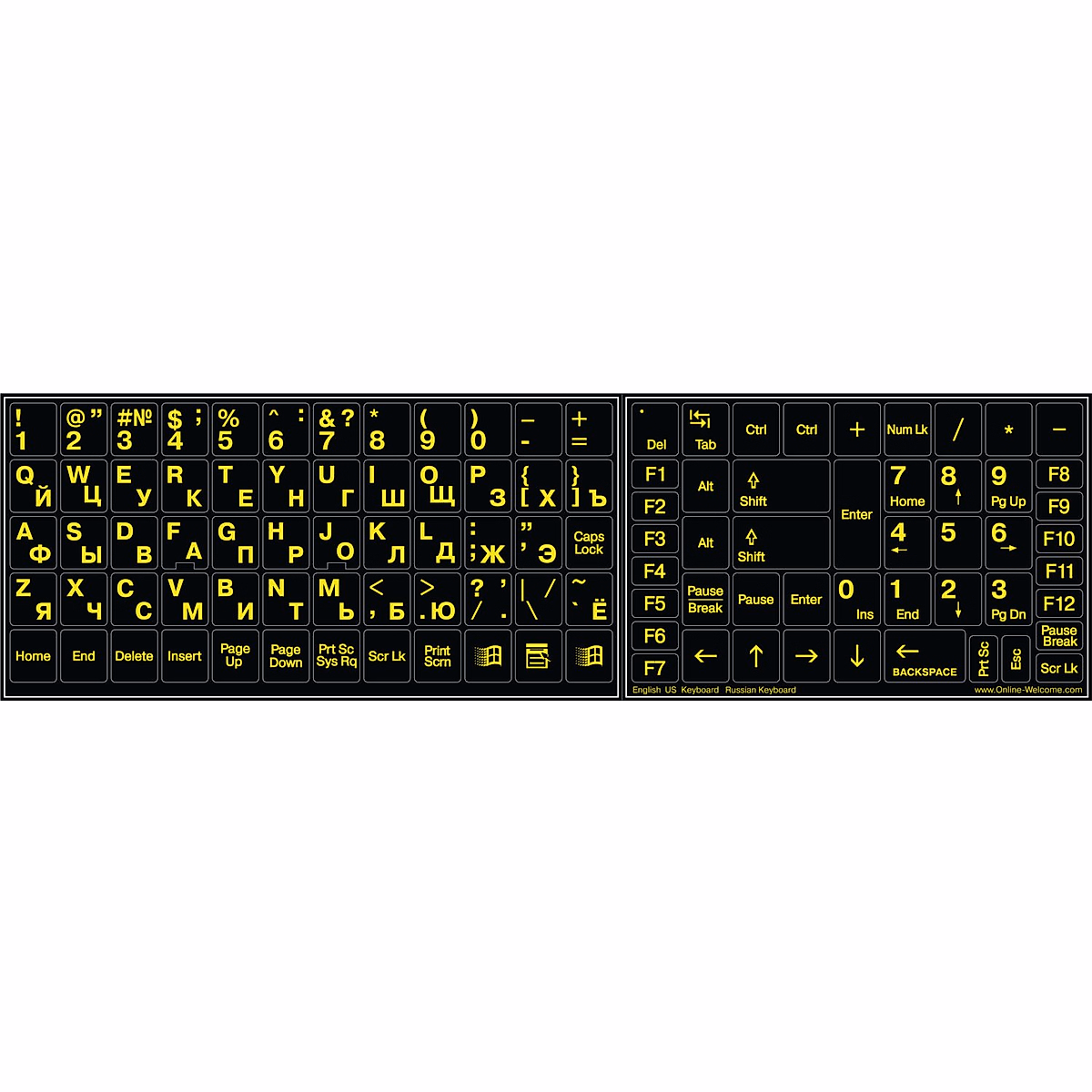 Glowing Reflective Fluorescent Russian English US Lettering Keyboard Label