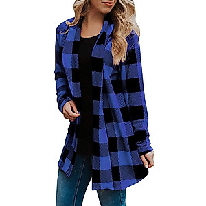 LYTRYCAMEV Womens Fall Fashion 2023 My Orders Placed Recently By Me Cardigan for Women Casual Plaid Long Sleeve Open Front Shirts Printed Plus Size Tops Loose Fit Lightweight Jackets(K-Blue,Large)