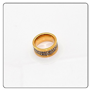 Fusamk Fashion 18K Gold Stainless Steel Band Ring Two Row Crystal Ring(Gold(9))