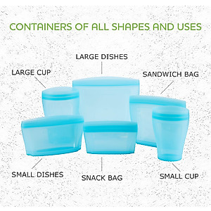 ZIP STANDING Reusable food container, silicone bag, 6 Pcs Zip Containers Can be used for fruit and vegetable snacks, etc. Microwave Dishwasher and Freezer Usable (white)…