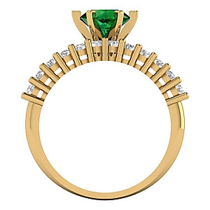 Clara Pucci 3.1 ct Round Cut Solitaire Genuine Simulated Emerald Designer Art Deco Statement Wedding Ring Band Set 18K Yellow Gold 6.5