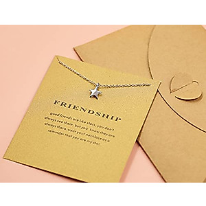 Hundred River Friendship Necklace Star Pendant Chain Necklace with Message Card Gift Card (Star 2s)
