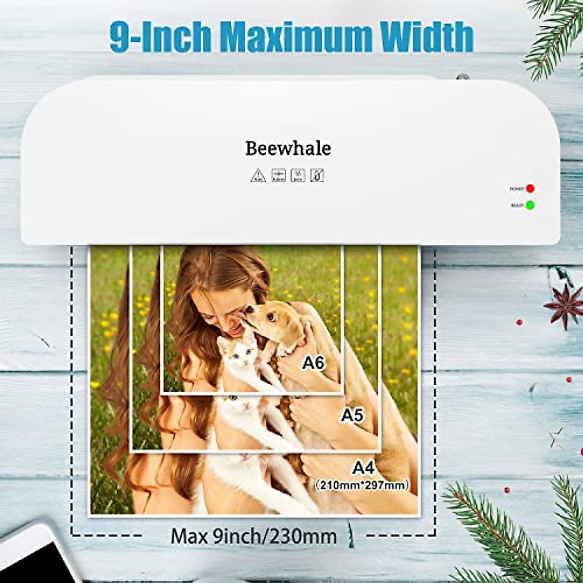 Anti Jam Laminator, 9-Inch Cold & Thermal Laminator Machine, Beewhale 4-in-1 Laminator Machine with Laminating Sheets 10 Pouches, A4 PRO Personal Laminator for Teacher, Home, Office, Full Starter Kit