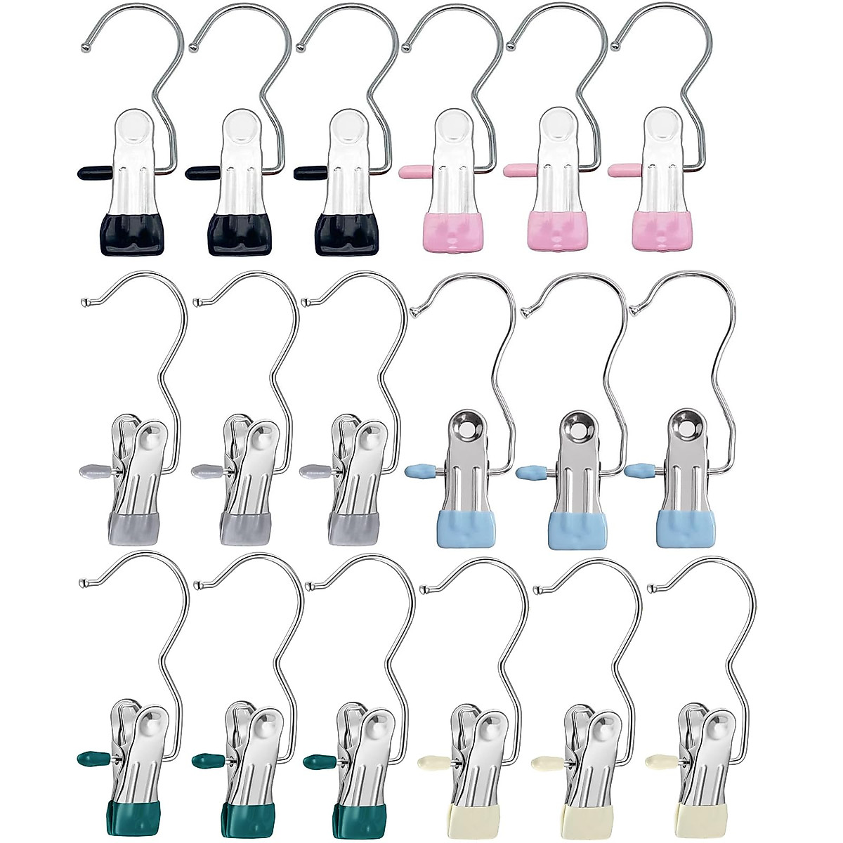 Boot Hangers for Closet, 18 PCS Hanging Clips Hook Clothes Pins for Laundry, Hanger Clips Towel Clips Boot Organizer for Home and Travel, Stainless Steel Hanging Hold Clips