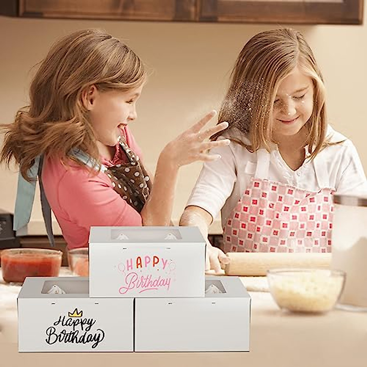 Feelfine 30pcs Cake Boxes 6x6x3 Inches White Bakery Boxes with Window Small Pastry Boxes Cookie Boxes Dessert Boxes for Cookies, Strawberries, Cupcakes, Pastries, Donuts