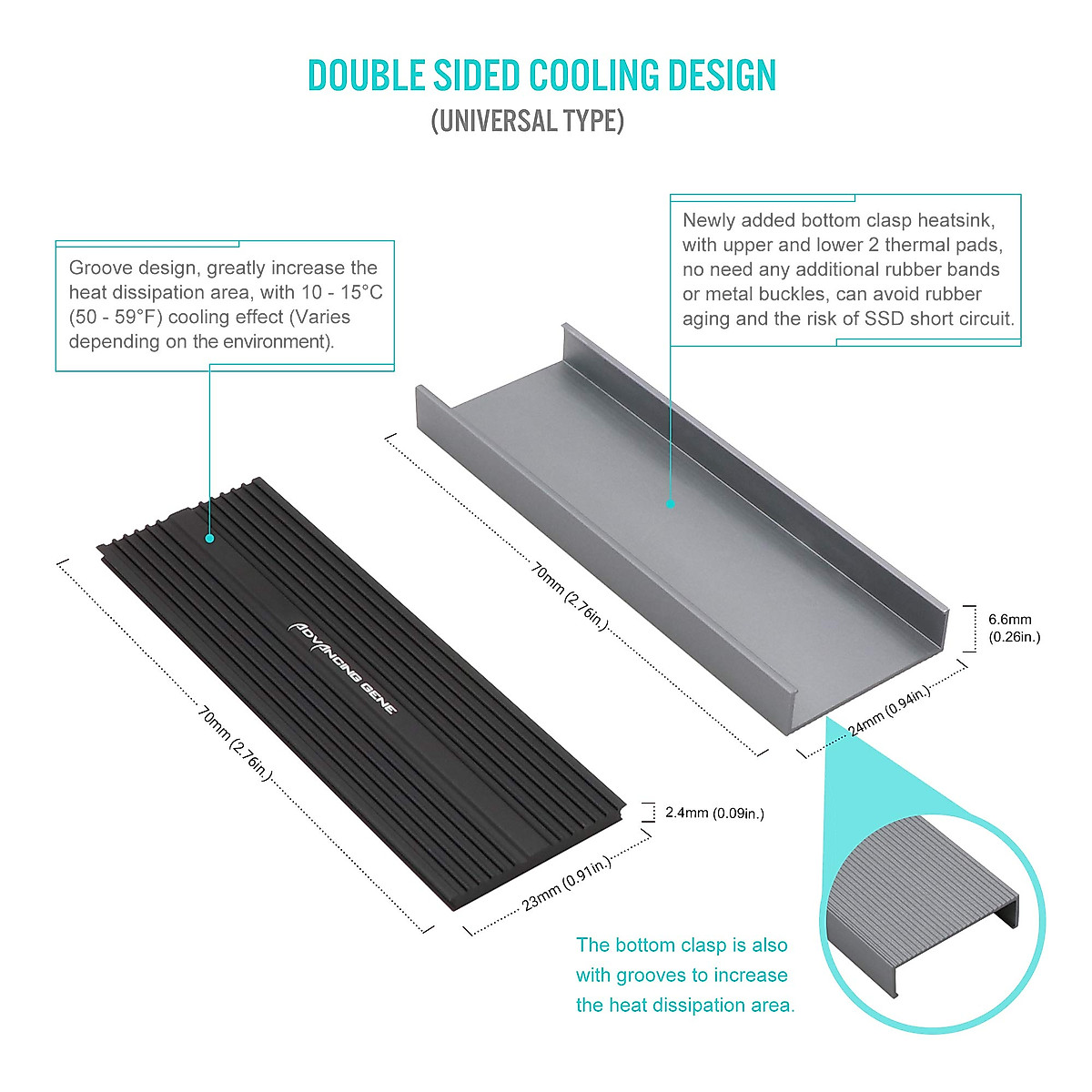 Advancing Gene NVMe M.2 2280 SSD Heatsinks Cooler, Universal Type (2nd Gen)