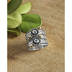 YoTreasure Moonstone 925 Sterling Silver Brass Wide Band Statement Ring Jewelry